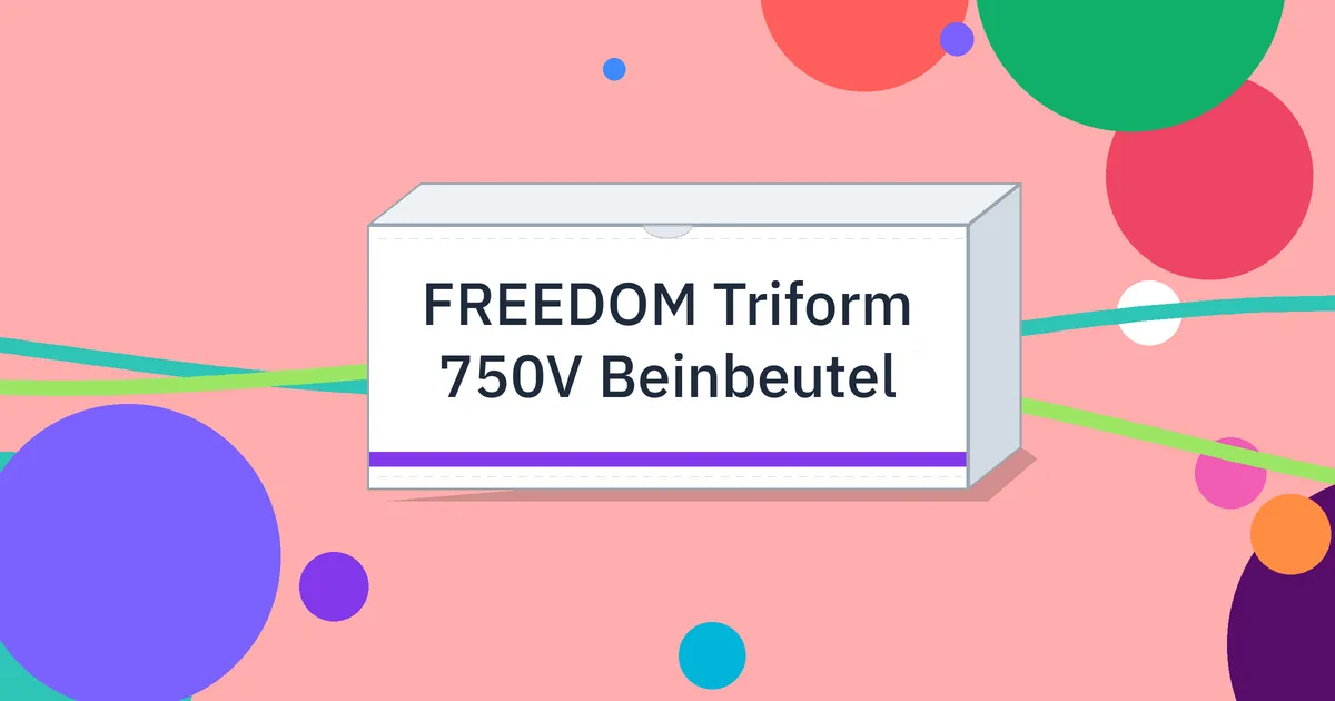 Symbolbild: Packung mit der Aufschrift FREEDOM Triform 750V Beinbeutel (PZN 04177646) – Verfügbarkeit und Bezug in Apotheken in Frankfurt am Main