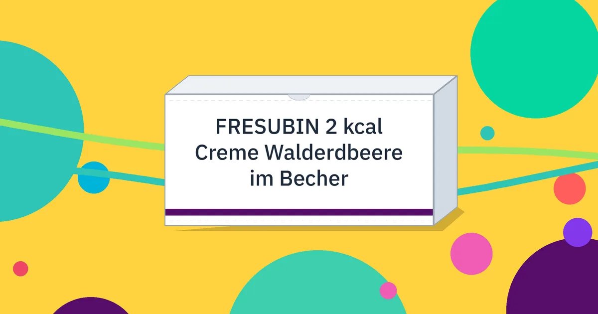 Symbolbild: Packung mit der Aufschrift FRESUBIN 2 kcal Creme Walderdbeere im Becher (PZN 20599252) – Verfügbarkeit und Bezug in Apotheken in Frankfurt am Main