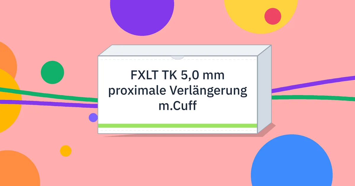 Symbolbild: Packung mit der Aufschrift FXLT TK 5,0 mm proximale Verlängerung m.Cuff (PZN 20405934) – Verfügbarkeit und Bezug in Apotheken in Frankfurt am Main