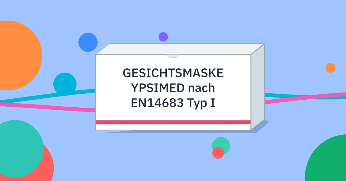 Symbolbild: Packung mit der Aufschrift GESICHTSMASKE YPSIMED nach EN14683 Typ I (PZN 17871733) – Verfügbarkeit und Bezug in Apotheken in Frankfurt am Main