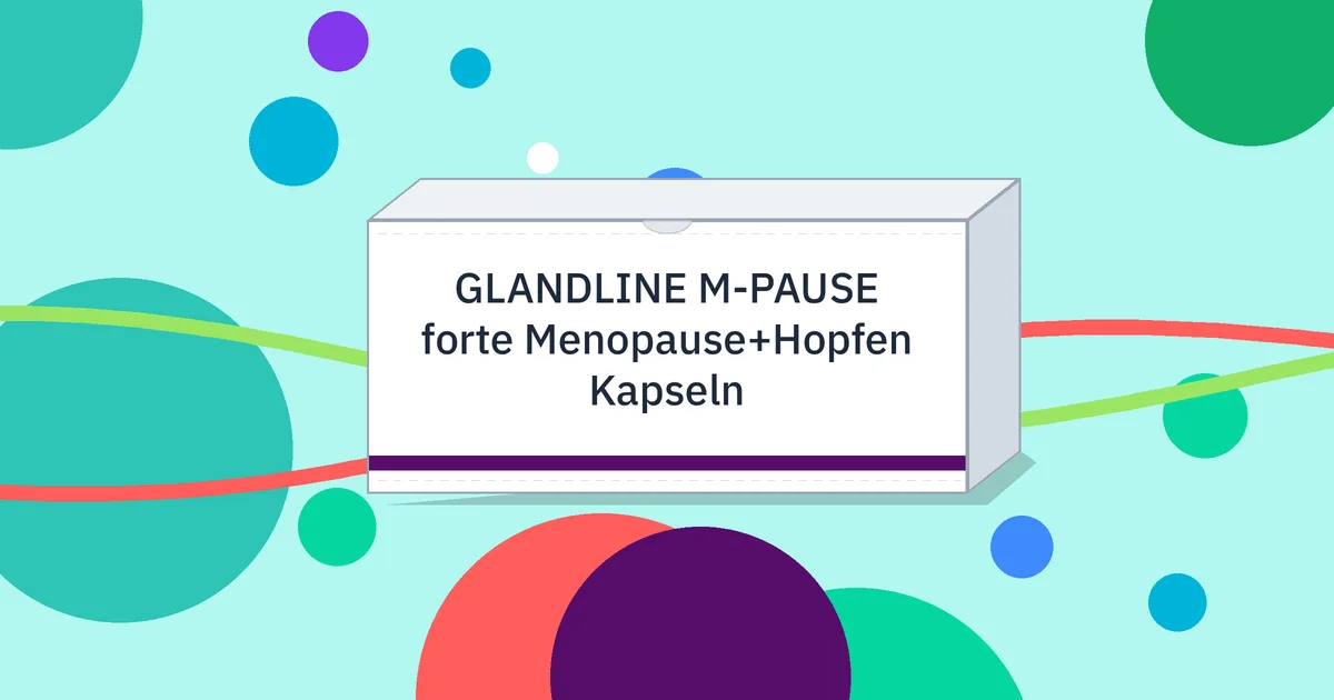 Symbolbild: Packung mit der Aufschrift GLANDLINE M-PAUSE forte Menopause+Hopfen Kapseln (PZN 19122728) – Verfügbarkeit und Bezug in Apotheken in Frankfurt am Main