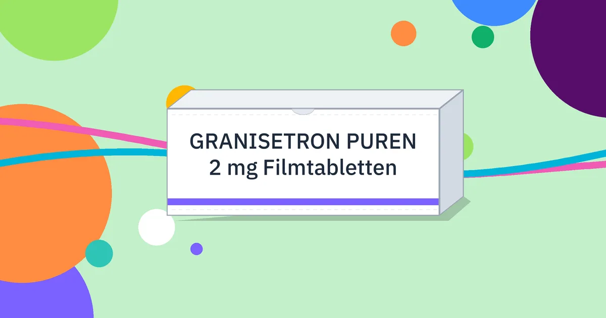 Symbolbild: Packung mit der Aufschrift GRANISETRON PUREN 2 mg Filmtabletten (PZN 11354907) – Verfügbarkeit und Bezug in Apotheken in Frankfurt am Main
