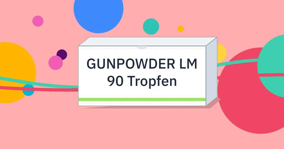 Symbolbild: Packung mit der Aufschrift GUNPOWDER LM 90 Tropfen (PZN 15823894) – Verfügbarkeit und Bezug in Apotheken in Frankfurt am Main