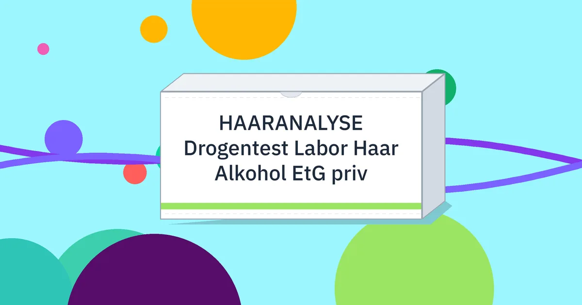 Symbolbild: Packung mit der Aufschrift HAARANALYSE Drogentest Labor Haar Alkohol EtG priv (PZN 18803107) – Verfügbarkeit und Bezug in Apotheken in Frankfurt am Main