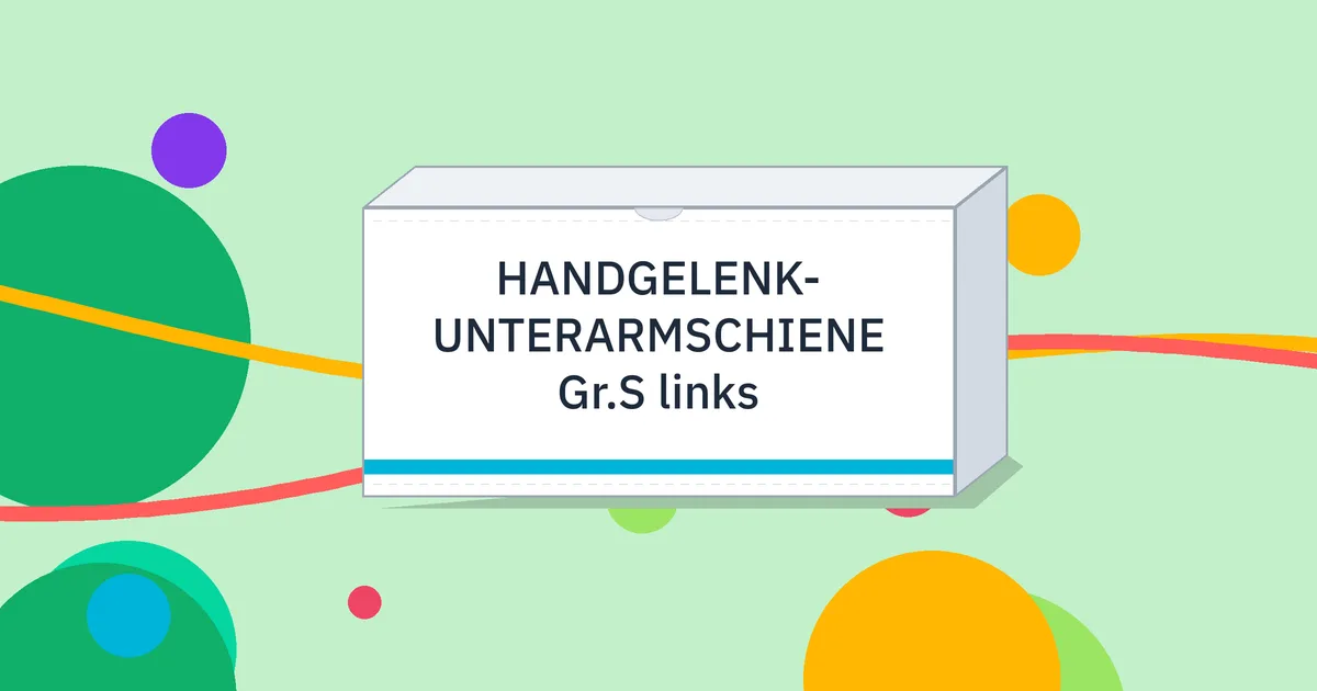 Symbolbild: Packung mit der Aufschrift HANDGELENK-UNTERARMSCHIENE Gr.S links (PZN 10399339) – Verfügbarkeit und Bezug in Apotheken in Frankfurt am Main