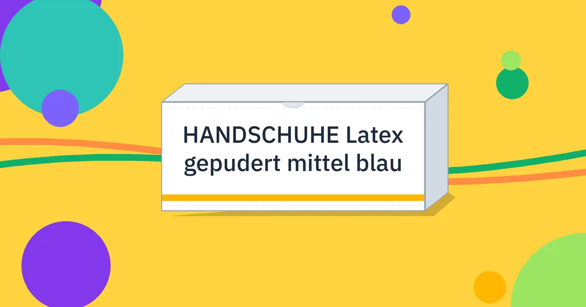 Symbolbild: Packung mit der Aufschrift HANDSCHUHE Latex gepudert mittel blau (PZN 04650203) – Verfügbarkeit und Bezug in Apotheken in Frankfurt am Main