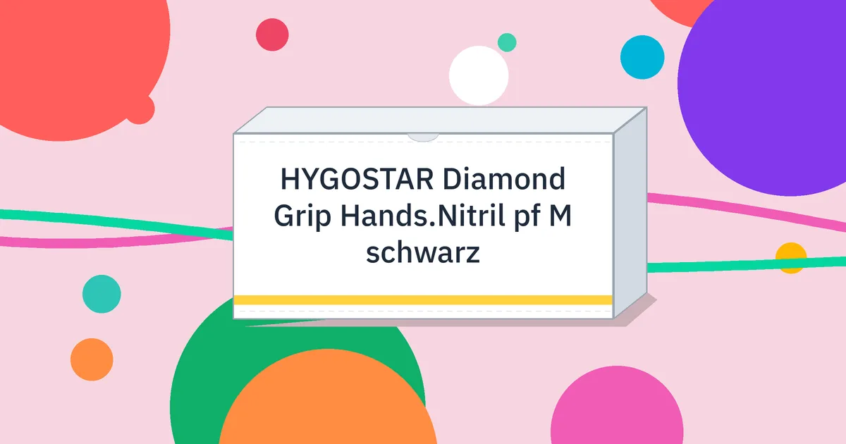 Symbolbild: Packung mit der Aufschrift HYGOSTAR Diamond Grip Hands.Nitril pf M schwarz (PZN 20772207) – Verfügbarkeit und Bezug in Apotheken in Frankfurt am Main
