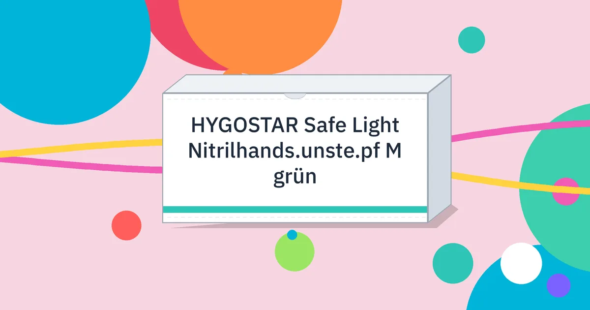 Symbolbild: Packung mit der Aufschrift HYGOSTAR Safe Light Nitrilhands.unste.pf M grün (PZN 20775335) – Verfügbarkeit und Bezug in Apotheken in Frankfurt am Main
