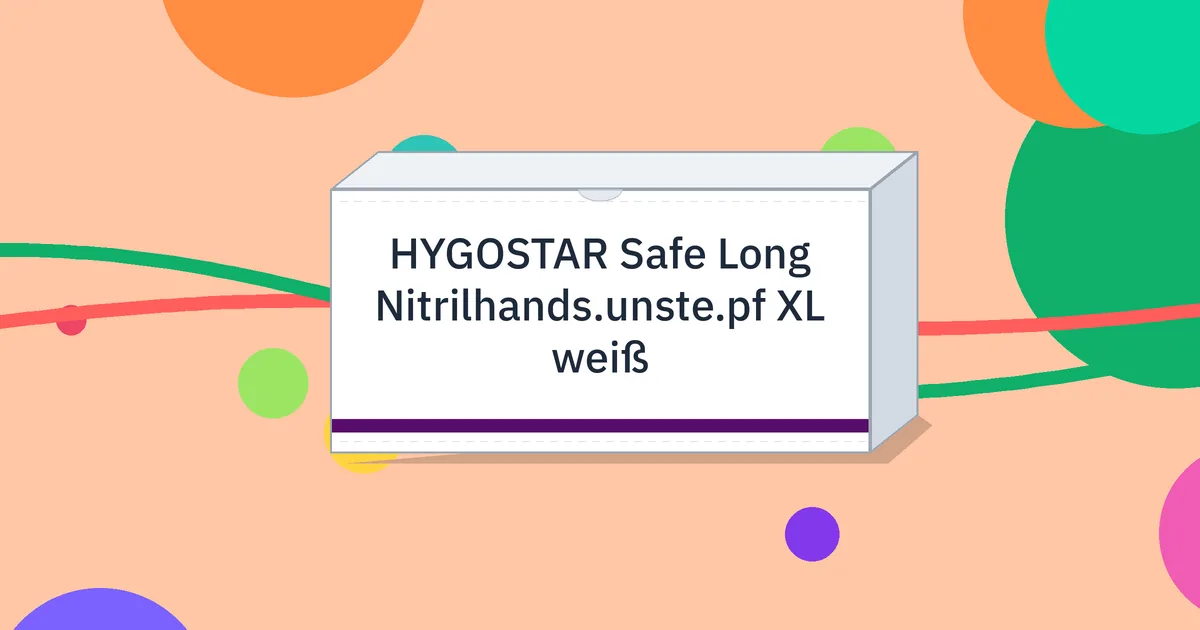 Symbolbild: Packung mit der Aufschrift HYGOSTAR Safe Long Nitrilhands.unste.pf XL weiß (PZN 20773543) – Verfügbarkeit und Bezug in Apotheken in Frankfurt am Main