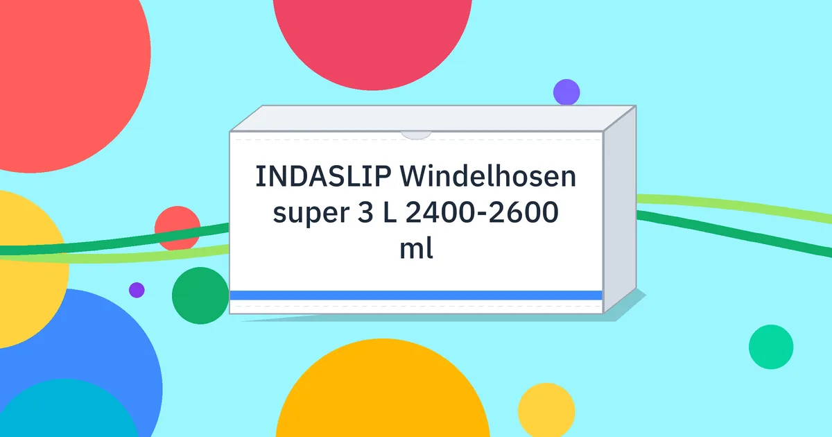 Symbolbild: Packung mit der Aufschrift INDASLIP Windelhosen super 3 L 2400-2600 ml (PZN 09922617) – Verfügbarkeit und Bezug in Apotheken in Frankfurt am Main