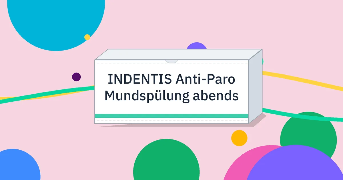 Symbolbild: Packung mit der Aufschrift INDENTIS Anti-Paro Mundspülung abends (PZN 20187271) – Verfügbarkeit und Bezug in Apotheken in Frankfurt am Main