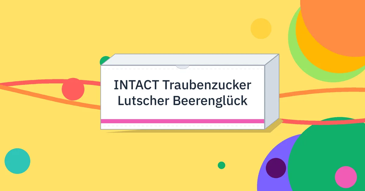 Symbolbild: Packung mit der Aufschrift INTACT Traubenzucker Lutscher Beerenglück (PZN 18304976) – Verfügbarkeit und Bezug in Apotheken in Frankfurt am Main
