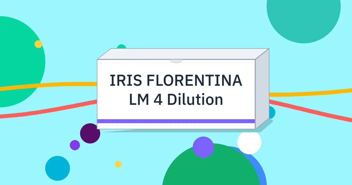 Symbolbild: Packung mit der Aufschrift IRIS FLORENTINA LM 4 Dilution (PZN 13560858) – Verfügbarkeit und Bezug in Apotheken in Frankfurt am Main