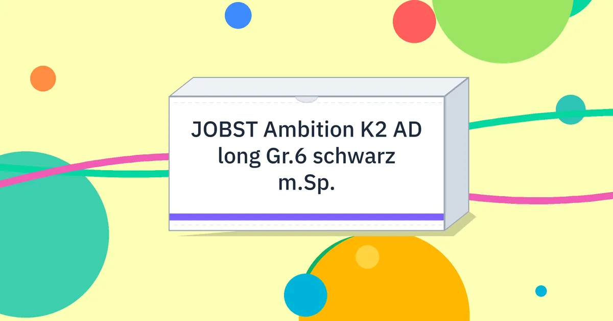 Symbolbild: Packung mit der Aufschrift JOBST Ambition K2 AD long Gr.6 schwarz m.Sp. (PZN 11020810) – Verfügbarkeit und Bezug in Apotheken in Frankfurt am Main