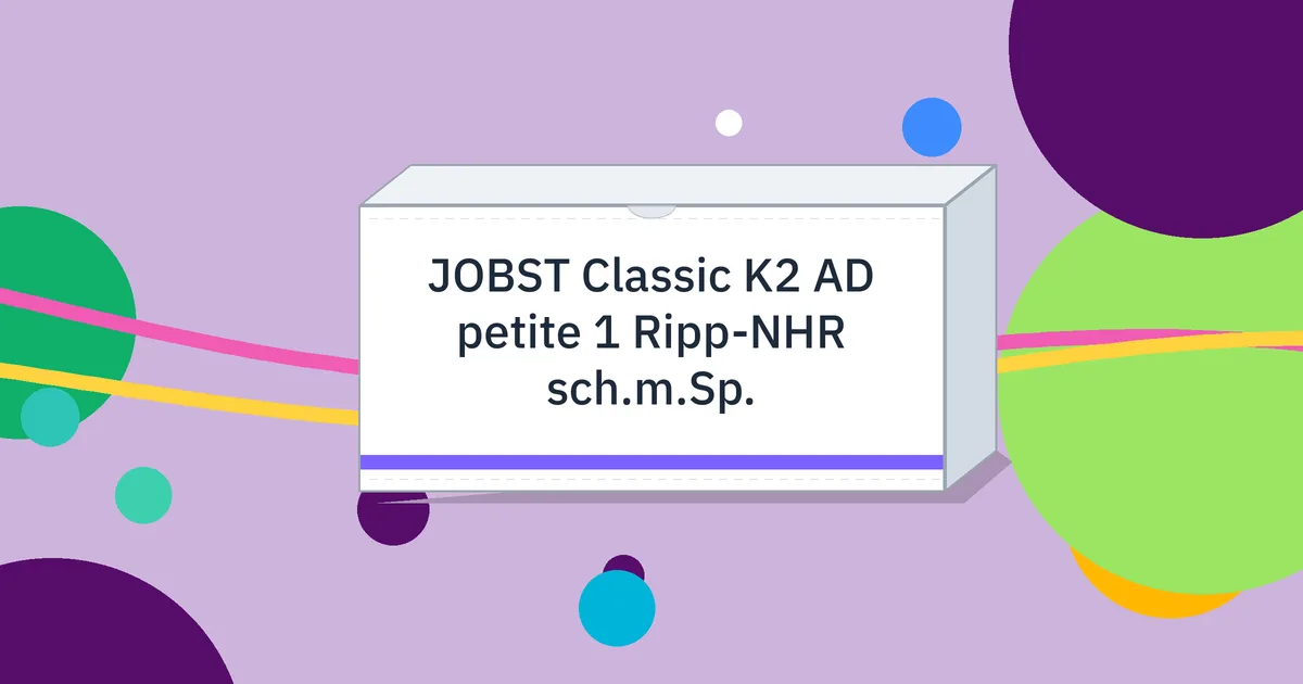 Symbolbild: Packung mit der Aufschrift JOBST Classic K2 AD petite 1 Ripp-NHR sch.m.Sp. (PZN 13061003) – Verfügbarkeit und Bezug in Apotheken in Frankfurt am Main