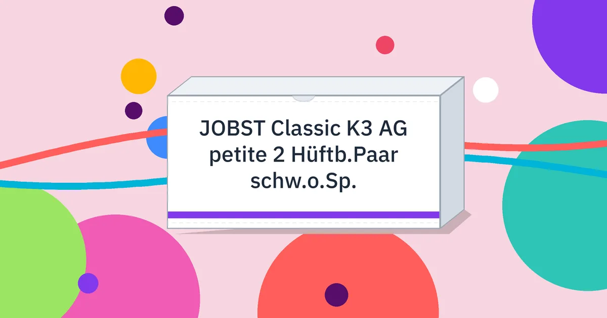 Symbolbild: Packung mit der Aufschrift JOBST Classic K3 AG petite 2 Hüftb.Paar schw.o.Sp. (PZN 13074046) – Verfügbarkeit und Bezug in Apotheken in Frankfurt am Main