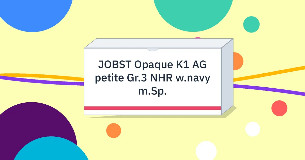 Symbolbild: Packung mit der Aufschrift JOBST Opaque K1 AG petite Gr.3 NHR w.navy m.Sp. (PZN 13084990) – Verfügbarkeit und Bezug in Apotheken in Frankfurt am Main