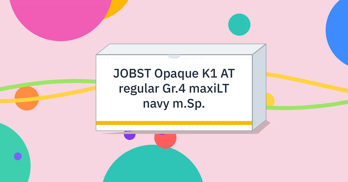 Symbolbild: Packung mit der Aufschrift JOBST Opaque K1 AT regular Gr.4 maxiLT navy m.Sp. (PZN 13106094) – Verfügbarkeit und Bezug in Apotheken in Frankfurt am Main