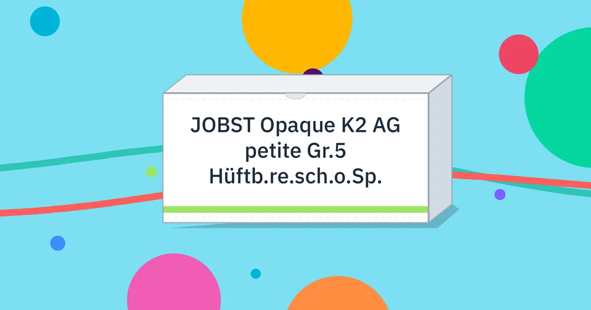 Symbolbild: Packung mit der Aufschrift JOBST Opaque K2 AG petite Gr.5 Hüftb.re.sch.o.Sp. (PZN 13115590) – Verfügbarkeit und Bezug in Apotheken in Frankfurt am Main