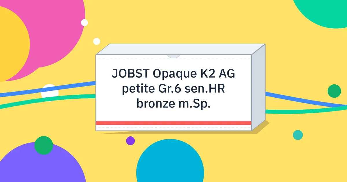 Symbolbild: Packung mit der Aufschrift JOBST Opaque K2 AG petite Gr.6 sen.HR bronze m.Sp. (PZN 13112841) – Verfügbarkeit und Bezug in Apotheken in Frankfurt am Main