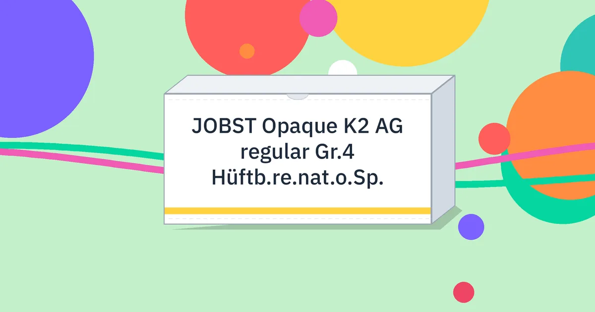 Symbolbild: Packung mit der Aufschrift JOBST Opaque K2 AG regular Gr.4 Hüftb.re.nat.o.Sp. (PZN 13117703) – Verfügbarkeit und Bezug in Apotheken in Frankfurt am Main