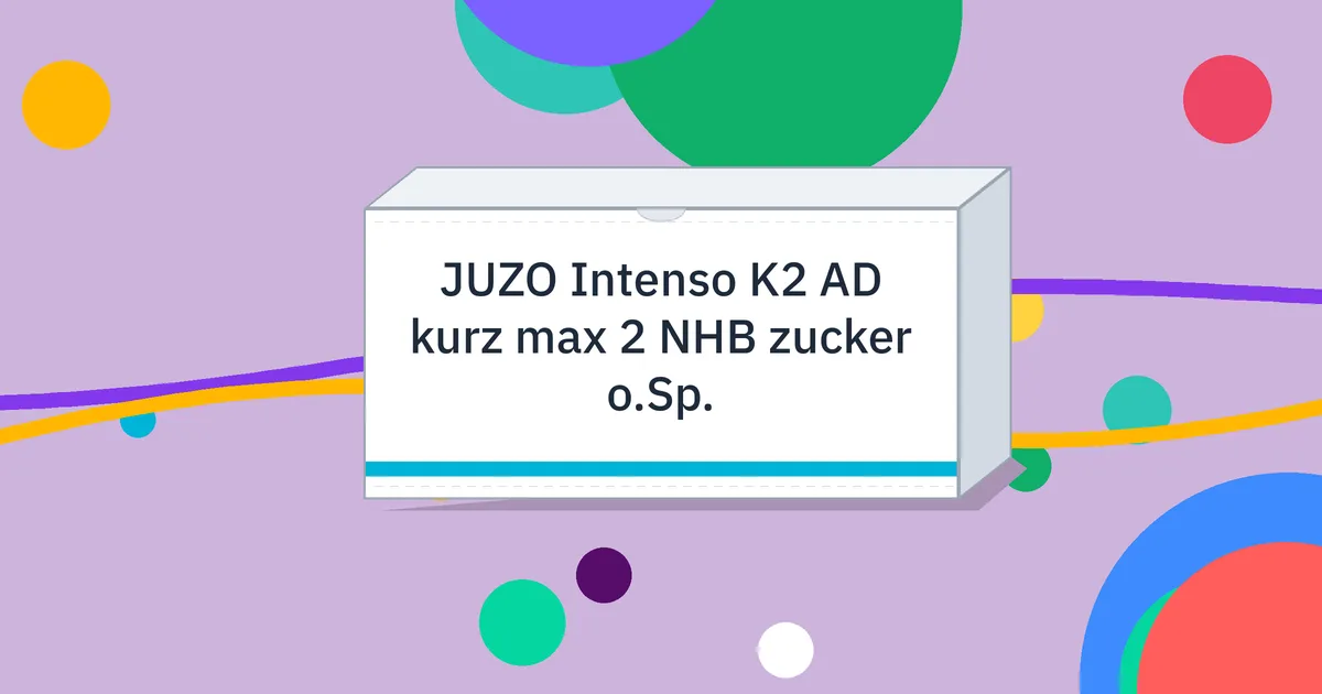 Symbolbild: Packung mit der Aufschrift JUZO Intenso K2 AD kurz max 2 NHB zucker o.Sp. (PZN 18622469) – Verfügbarkeit und Bezug in Apotheken in Frankfurt am Main