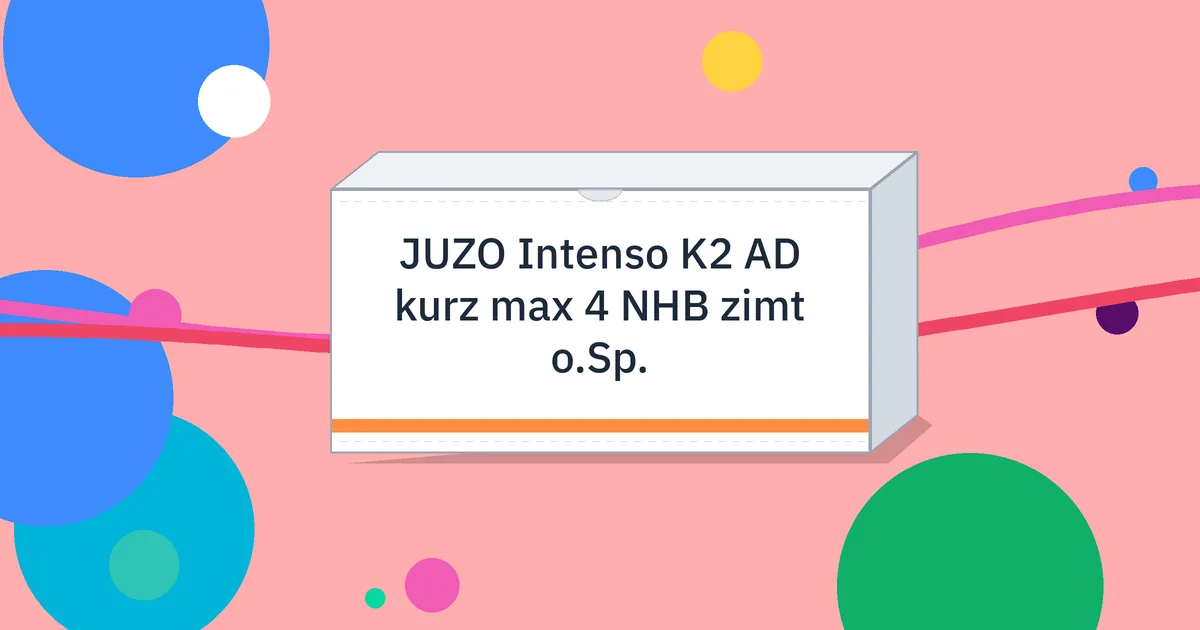 Symbolbild: Packung mit der Aufschrift JUZO Intenso K2 AD kurz max 4 NHB zimt o.Sp. (PZN 18622601) – Verfügbarkeit und Bezug in Apotheken in Frankfurt am Main