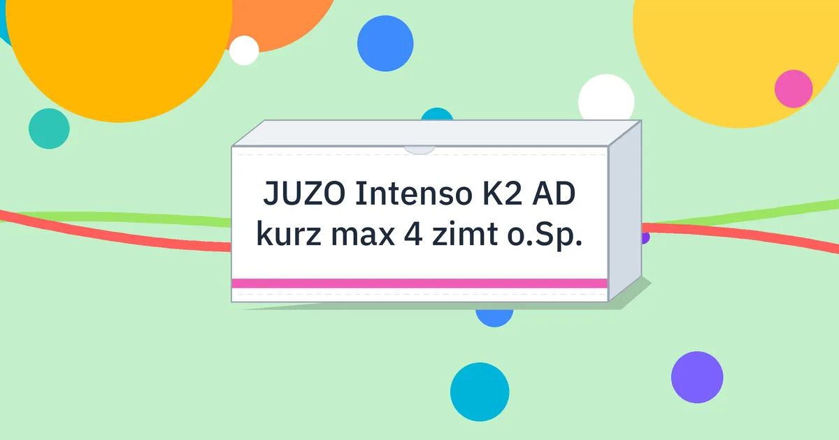 Symbolbild: Packung mit der Aufschrift JUZO Intenso K2 AD kurz max 4 zimt o.Sp. (PZN 18619125) – Verfügbarkeit und Bezug in Apotheken in Frankfurt am Main