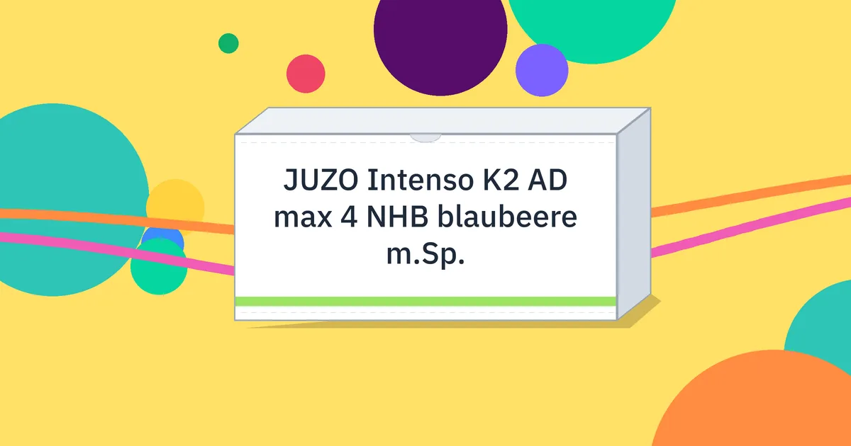 Symbolbild: Packung mit der Aufschrift JUZO Intenso K2 AD max 4 NHB blaubeere m.Sp. (PZN 18612821) – Verfügbarkeit und Bezug in Apotheken in Frankfurt am Main