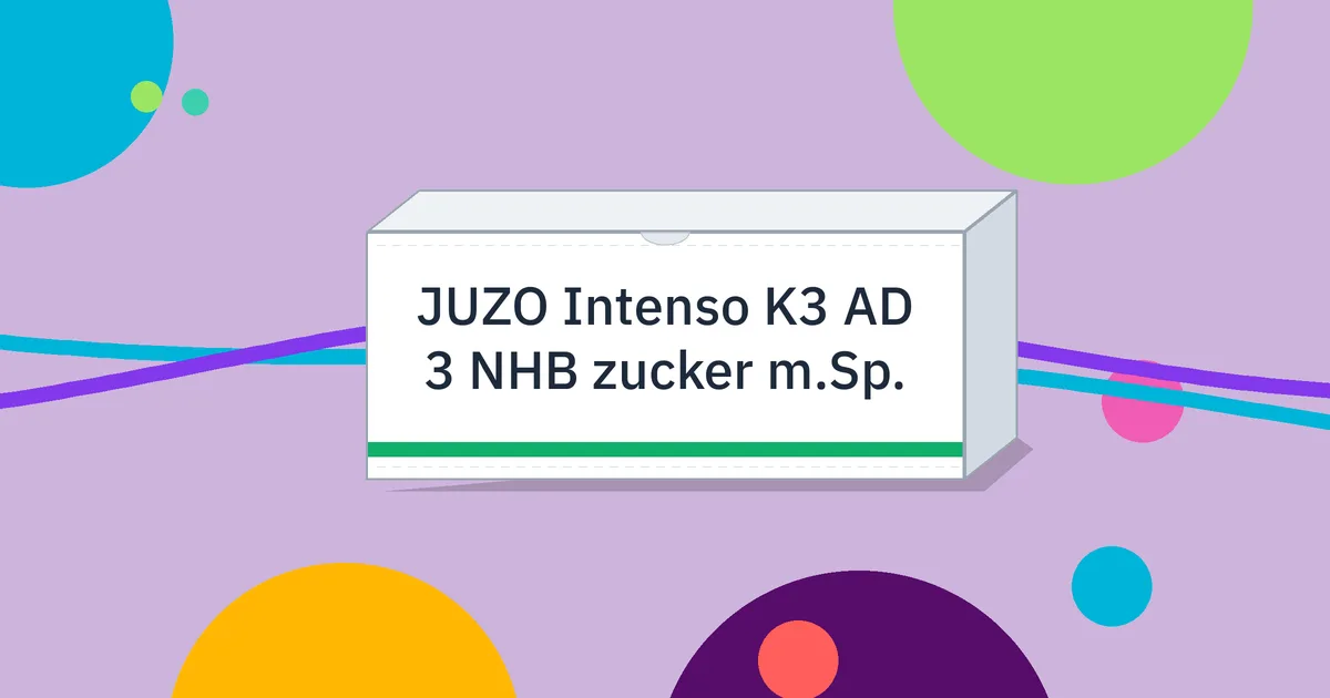 Symbolbild: Packung mit der Aufschrift JUZO Intenso K3 AD 3 NHB zucker m.Sp. (PZN 18630658) – Verfügbarkeit und Bezug in Apotheken in Frankfurt am Main