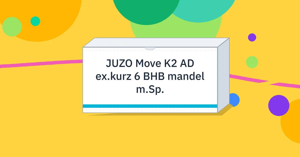 Symbolbild: Packung mit der Aufschrift JUZO Move K2 AD ex.kurz 6 BHB mandel m.Sp. (PZN 16340689) – Verfügbarkeit und Bezug in Apotheken in Frankfurt am Main