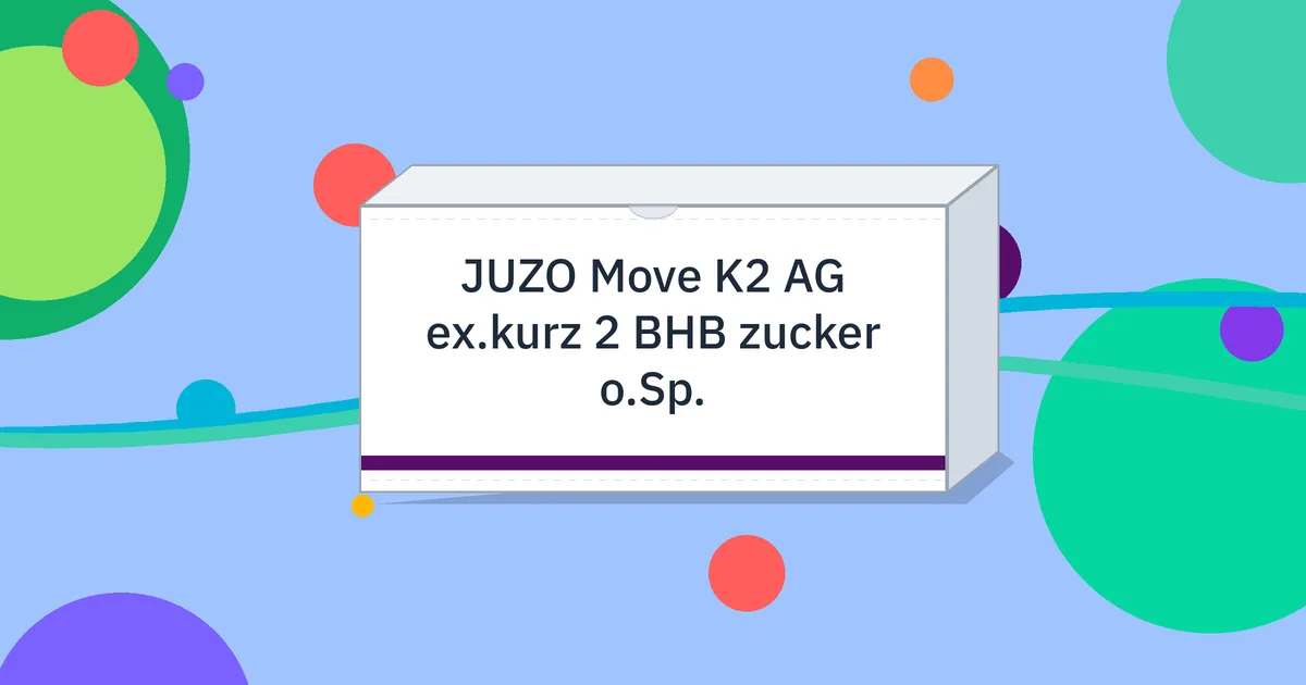 Symbolbild: Packung mit der Aufschrift JUZO Move K2 AG ex.kurz 2 BHB zucker o.Sp. (PZN 18533978) – Verfügbarkeit und Bezug in Apotheken in Frankfurt am Main