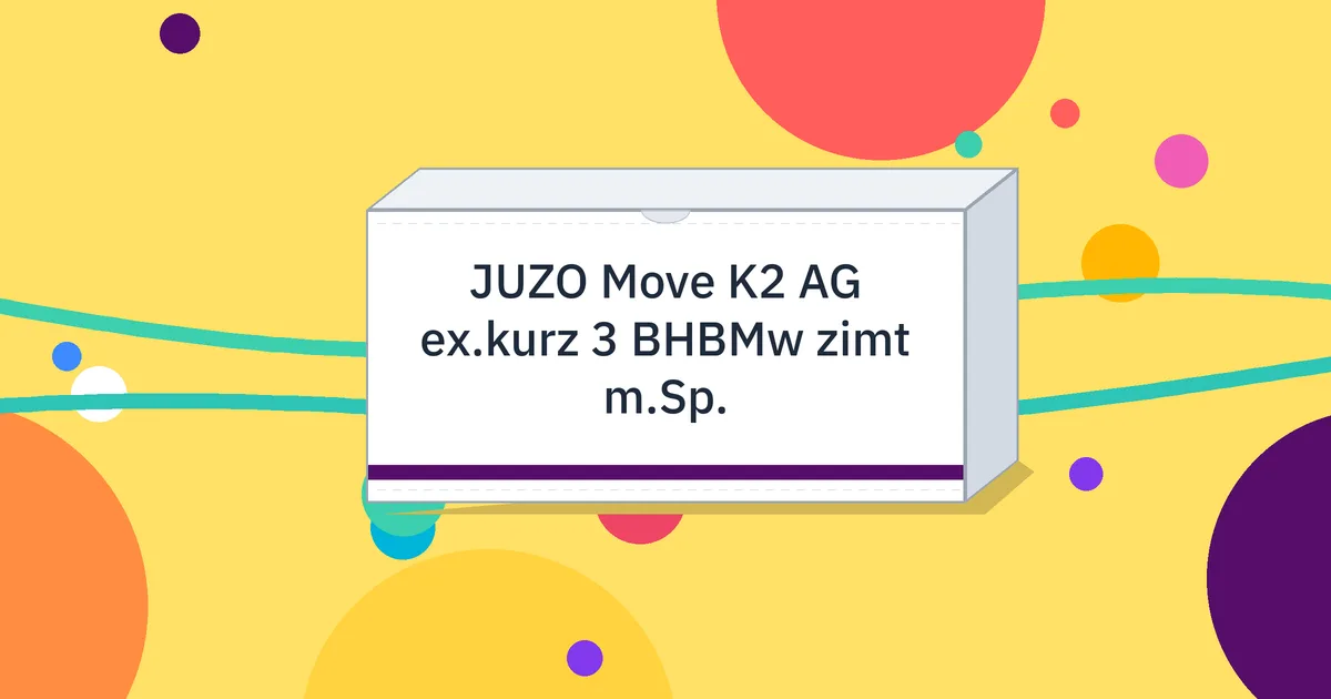 Symbolbild: Packung mit der Aufschrift JUZO Move K2 AG ex.kurz 3 BHBMw zimt m.Sp. (PZN 18532766) – Verfügbarkeit und Bezug in Apotheken in Frankfurt am Main