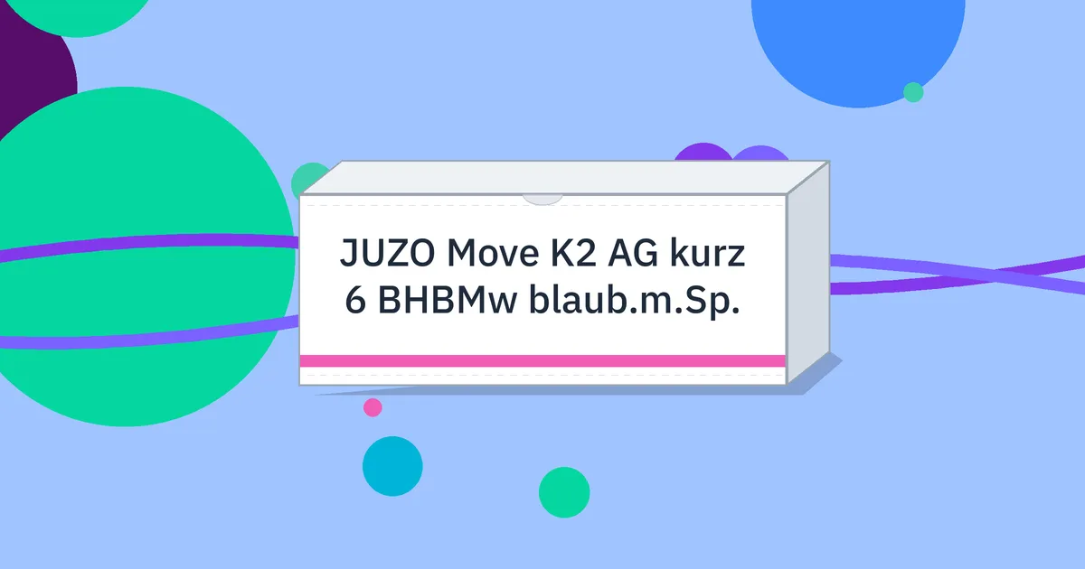Symbolbild: Packung mit der Aufschrift JUZO Move K2 AG kurz 6 BHBMw blaub.m.Sp. (PZN 18560403) – Verfügbarkeit und Bezug in Apotheken in Frankfurt am Main