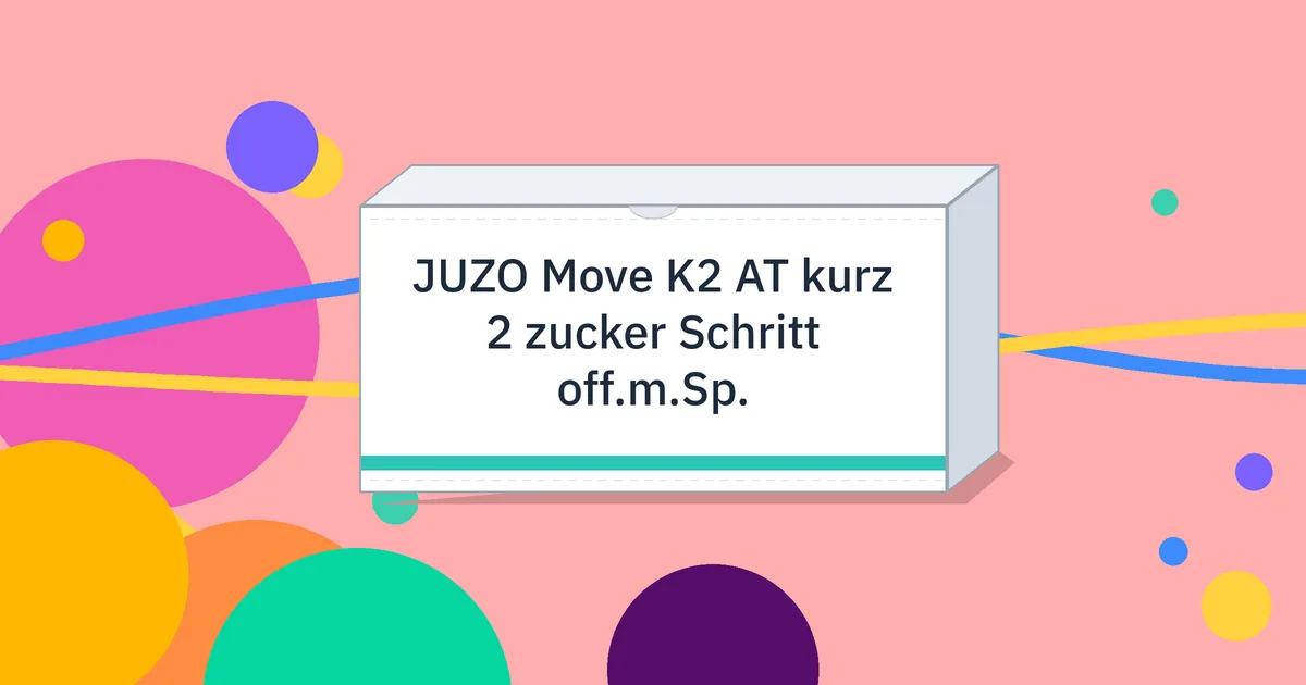 Symbolbild: Packung mit der Aufschrift JUZO Move K2 AT kurz 2 zucker Schritt off.m.Sp. (PZN 20674108) – Verfügbarkeit und Bezug in Apotheken in Frankfurt am Main