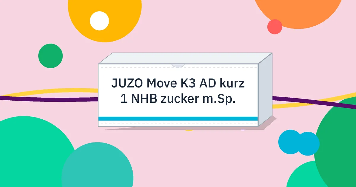 Symbolbild: Packung mit der Aufschrift JUZO Move K3 AD kurz 1 NHB zucker m.Sp. (PZN 18568043) – Verfügbarkeit und Bezug in Apotheken in Frankfurt am Main