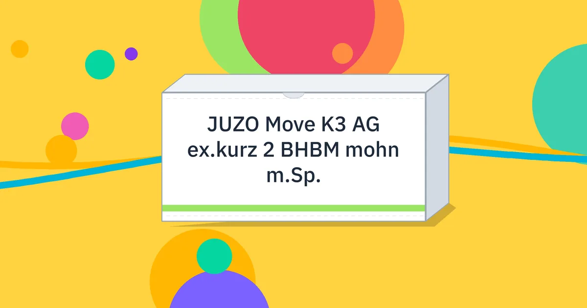Symbolbild: Packung mit der Aufschrift JUZO Move K3 AG ex.kurz 2 BHBM mohn m.Sp. (PZN 18595867) – Verfügbarkeit und Bezug in Apotheken in Frankfurt am Main