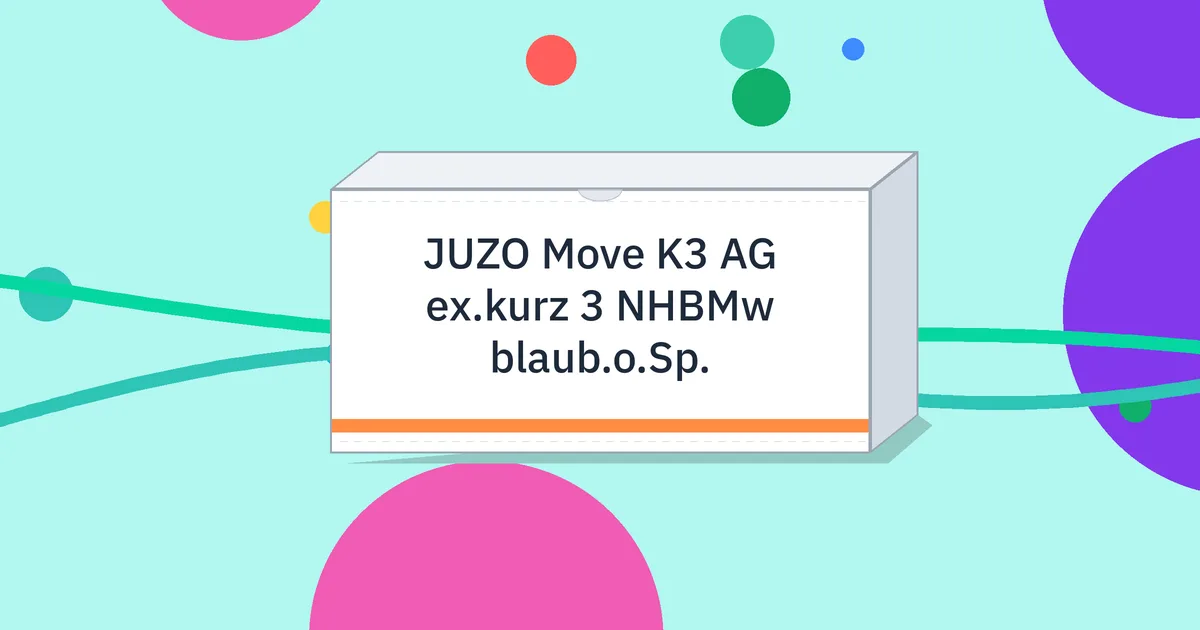 Symbolbild: Packung mit der Aufschrift JUZO Move K3 AG ex.kurz 3 NHBMw blaub.o.Sp. (PZN 18596683) – Verfügbarkeit und Bezug in Apotheken in Frankfurt am Main
