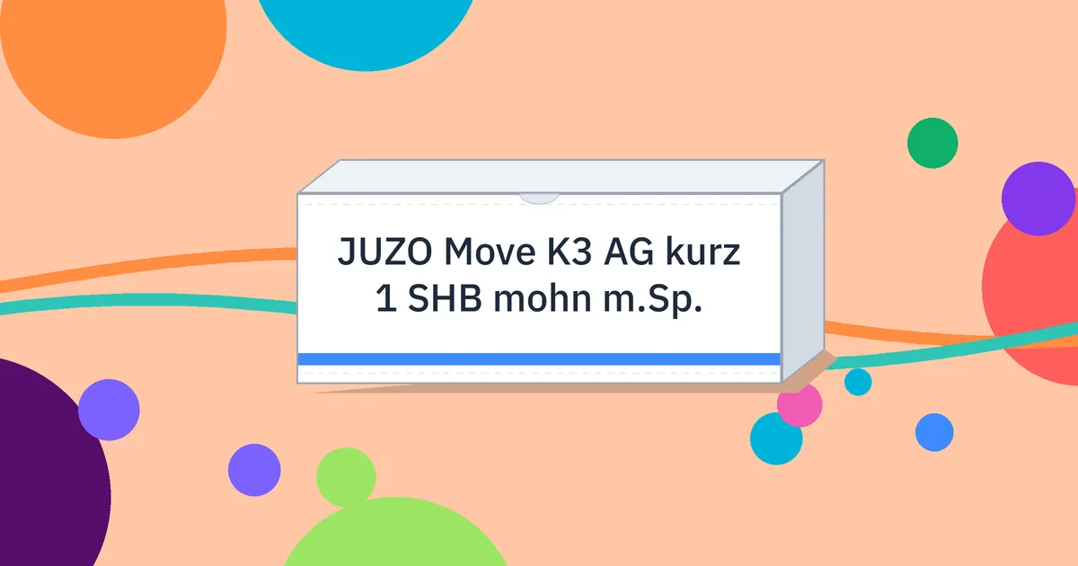 Symbolbild: Packung mit der Aufschrift JUZO Move K3 AG kurz 1 SHB mohn m.Sp. (PZN 18591220) – Verfügbarkeit und Bezug in Apotheken in Frankfurt am Main