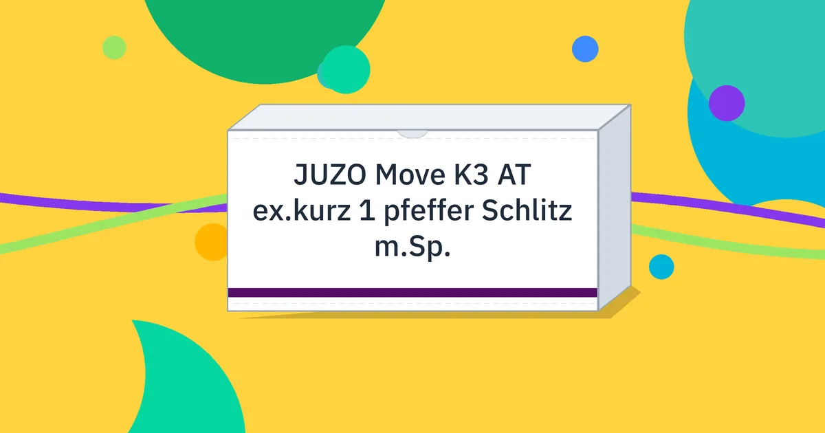 Symbolbild: Packung mit der Aufschrift JUZO Move K3 AT ex.kurz 1 pfeffer Schlitz m.Sp. (PZN 20680899) – Verfügbarkeit und Bezug in Apotheken in Frankfurt am Main
