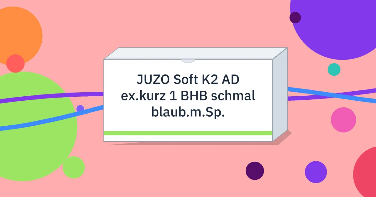Symbolbild: Packung mit der Aufschrift JUZO Soft K2 AD ex.kurz 1 BHB schmal blaub.m.Sp. (PZN 15466477) – Verfügbarkeit und Bezug in Apotheken in Frankfurt am Main