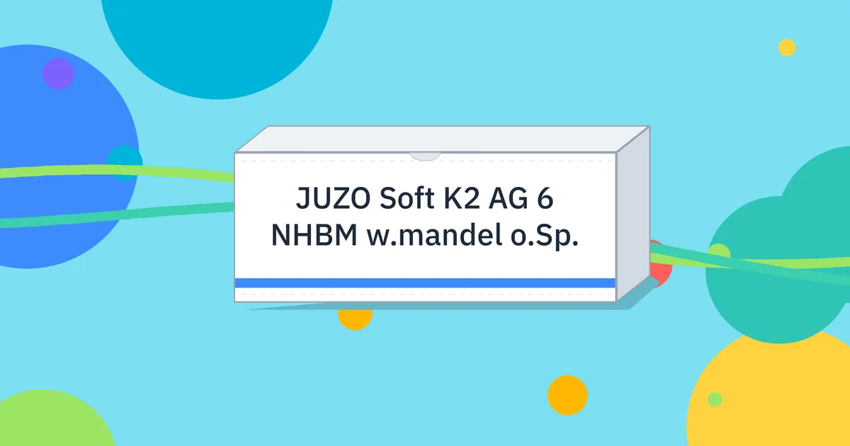 Symbolbild: Packung mit der Aufschrift JUZO Soft K2 AG 6 NHBM w.mandel o.Sp. (PZN 15001608) – Verfügbarkeit und Bezug in Apotheken in Frankfurt am Main