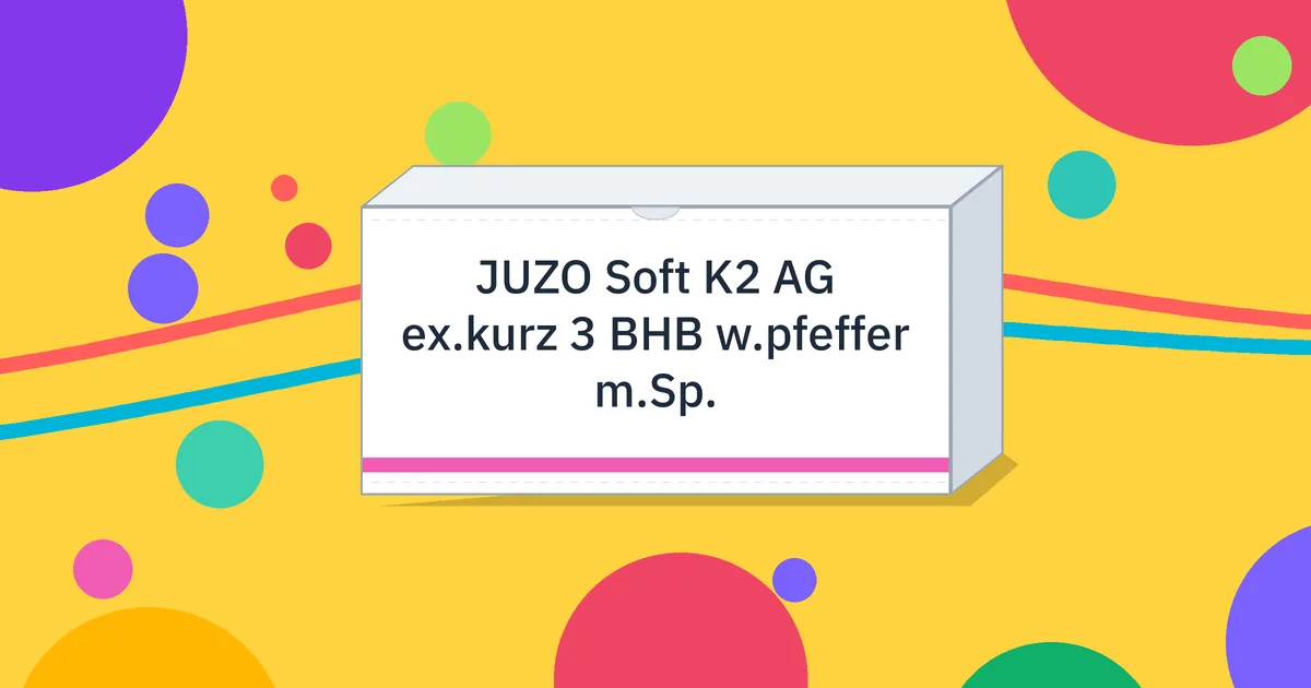 Symbolbild: Packung mit der Aufschrift JUZO Soft K2 AG ex.kurz 3 BHB w.pfeffer m.Sp. (PZN 14843185) – Verfügbarkeit und Bezug in Apotheken in Frankfurt am Main