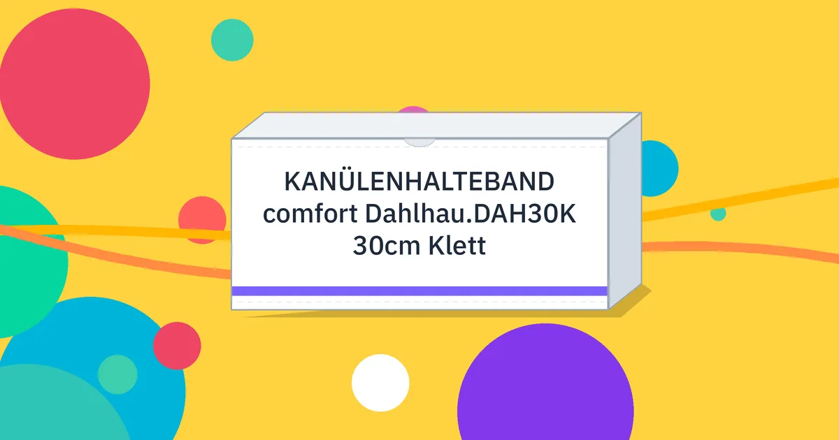 Symbolbild: Packung mit der Aufschrift KANÜLENHALTEBAND comfort Dahlhau.DAH30K 30cm Klett (PZN 10066402) – Verfügbarkeit und Bezug in Apotheken in Frankfurt am Main
