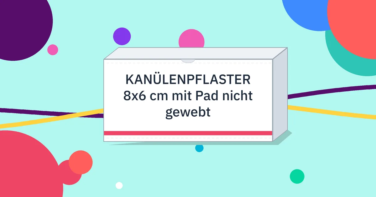 Symbolbild: Packung mit der Aufschrift KANÜLENPFLASTER 8x6 cm mit Pad nicht gewebt (PZN 10405726) – Verfügbarkeit und Bezug in Apotheken in Frankfurt am Main
