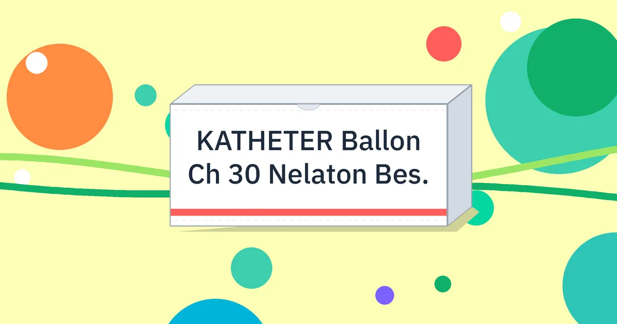 Symbolbild: Packung mit der Aufschrift KATHETER Ballon Ch 30 Nelaton Bes. (PZN 02441323) – Verfügbarkeit und Bezug in Apotheken in Frankfurt am Main