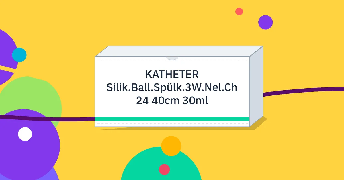 Symbolbild: Packung mit der Aufschrift KATHETER Silik.Ball.Spülk.3W.Nel.Ch 24 40cm 30ml (PZN 07653194) – Verfügbarkeit und Bezug in Apotheken in Frankfurt am Main
