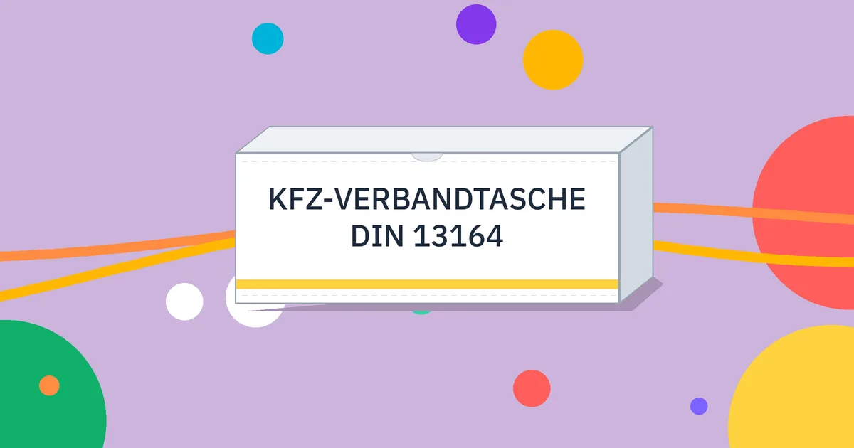 Symbolbild: Packung mit der Aufschrift KFZ-VERBANDTASCHE DIN 13164 (PZN 01723551) – Verfügbarkeit und Bezug in Apotheken in Frankfurt am Main