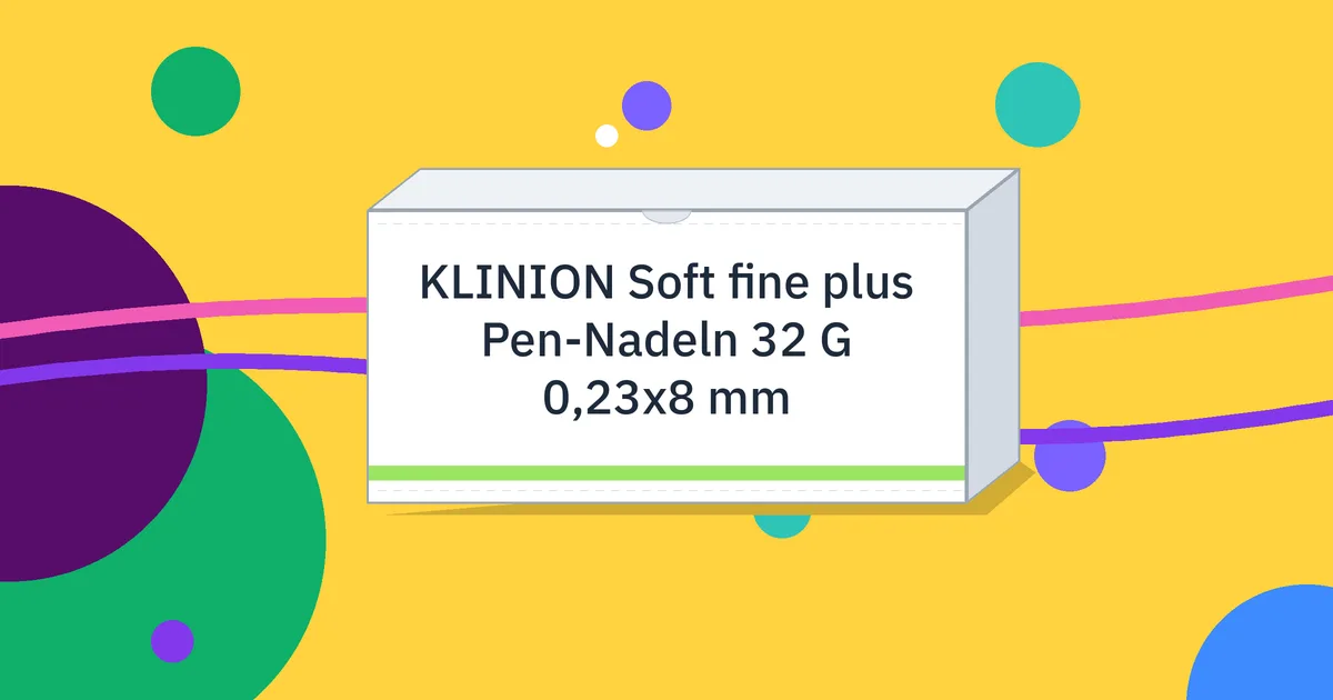 Symbolbild: Packung mit der Aufschrift KLINION Soft fine plus Pen-Nadeln 32 G 0,23x8 mm (PZN 11340259) – Verfügbarkeit und Bezug in Apotheken in Frankfurt am Main