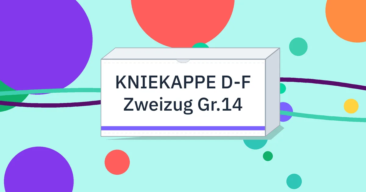 Symbolbild: Packung mit der Aufschrift KNIEKAPPE D-F Zweizug Gr.14 (PZN 01969708) – Verfügbarkeit und Bezug in Apotheken in Frankfurt am Main